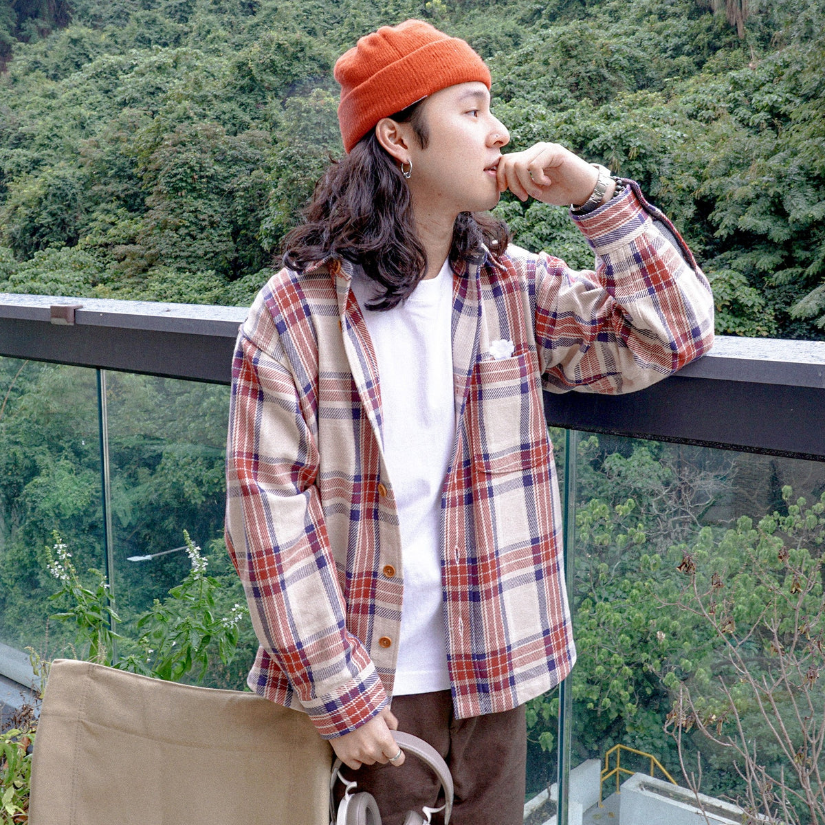 Japanese Fabric Checked Shacket - Khaki– GLUE Associates